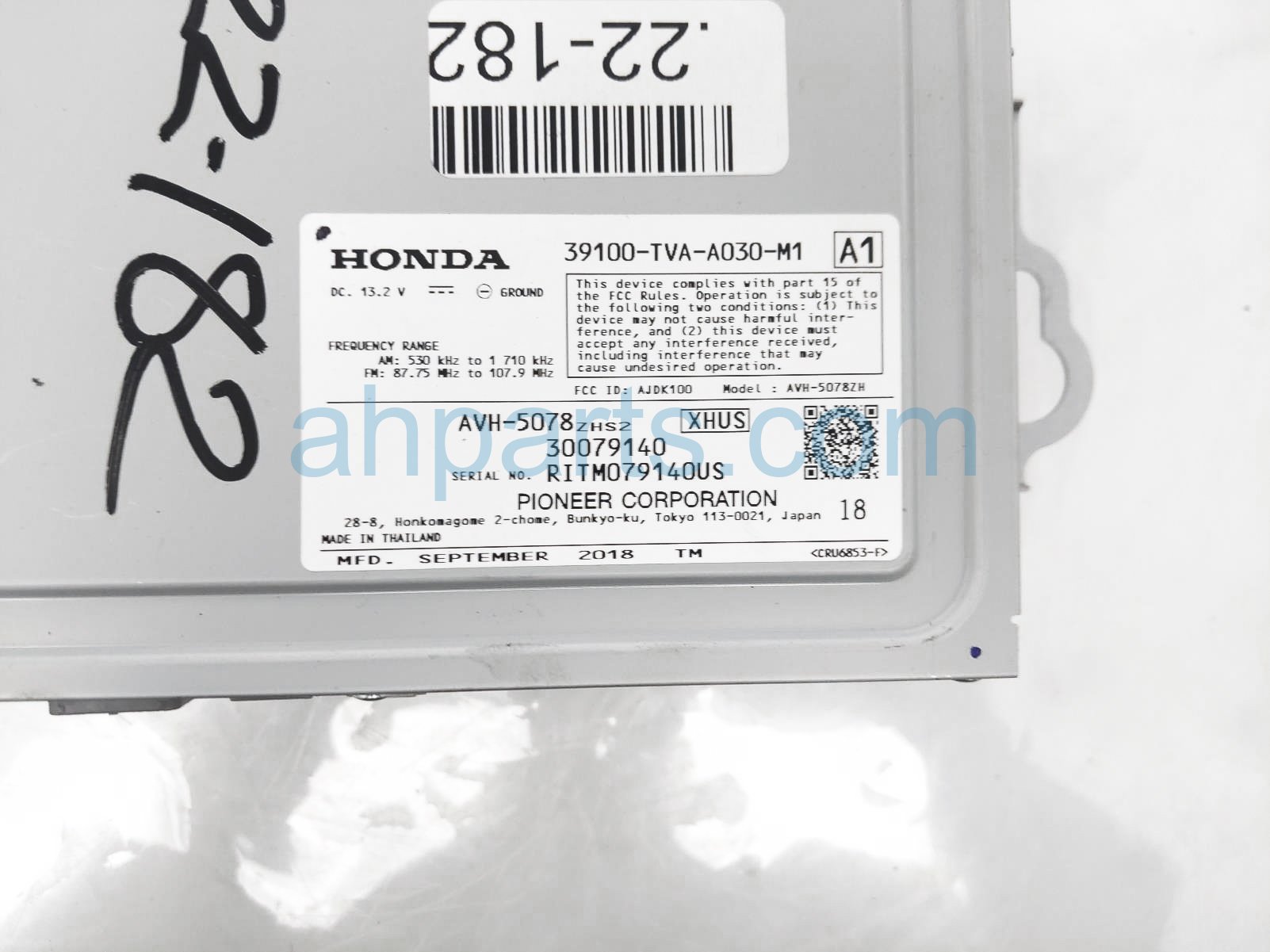 Sold 2019 Honda Accord Audio/radio Receiver 39100-TVA-A03,