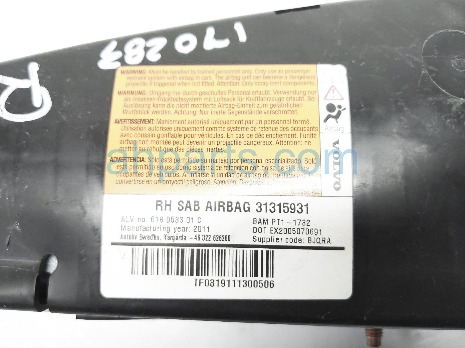 Sold 2012 Volvo Xc60 Airbag Passenger Passenger Seat Air Bag 31418255