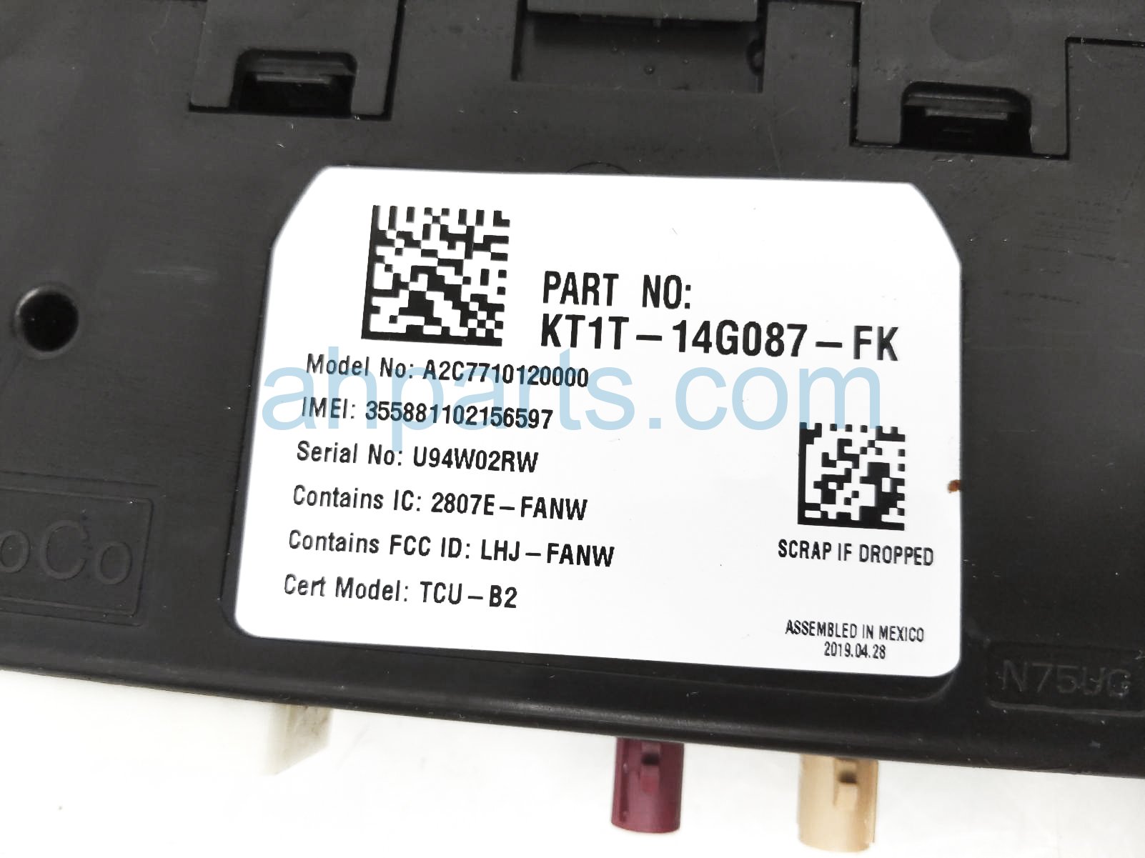 Sold 2019 Ford Ranger Telematics Control Module KT1T-14G087-FK,