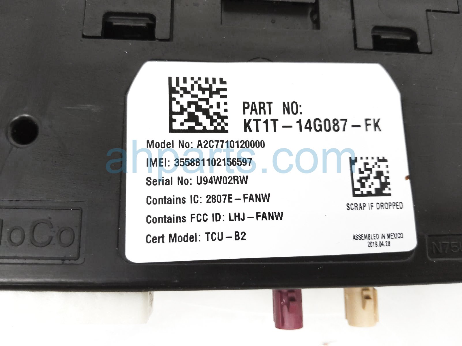 Sold 2019 Ford Ranger Telematics Control Module KT1T-14G087-FK,